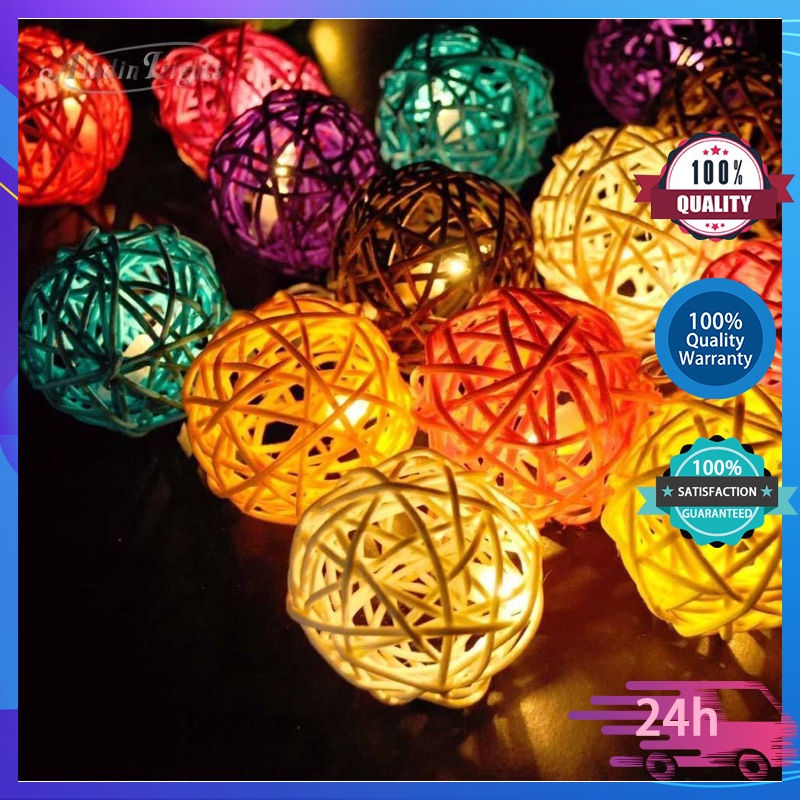 20LED Colorful Globe Rattan Ball String Lights / Warm White Battery ...