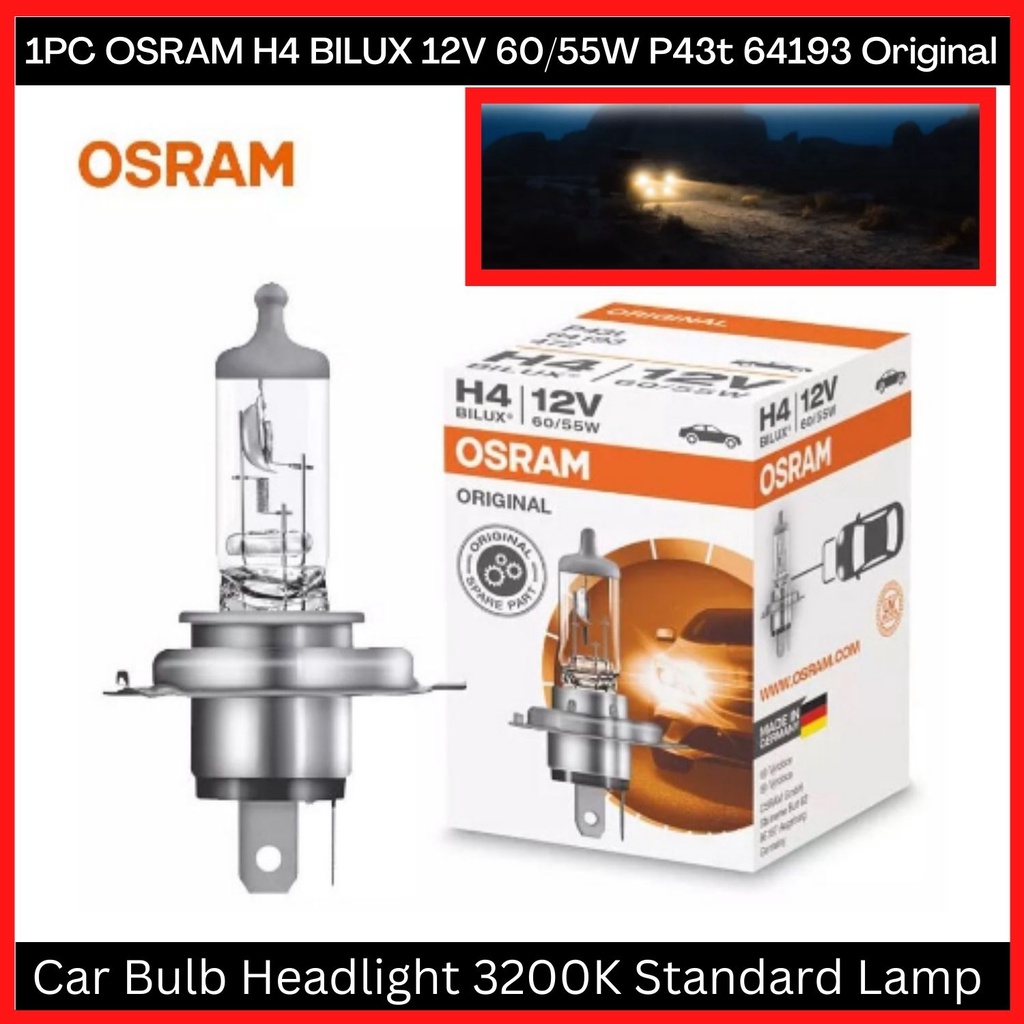 MS 1PC OSRAM H4 BILUX 12V 60/55W P43t 64193 Original Car Bulb Headlight ...