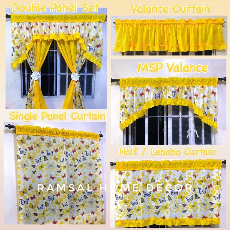 Farfalla Yellow Gold Curtain Set ( Lababo Curtain, Valance Curtain ...