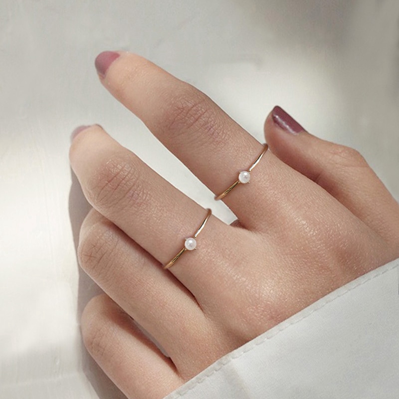 ZHOUYANG Ring For Women Delicate Mini Pearl Thin Ring Minimalist basic ...