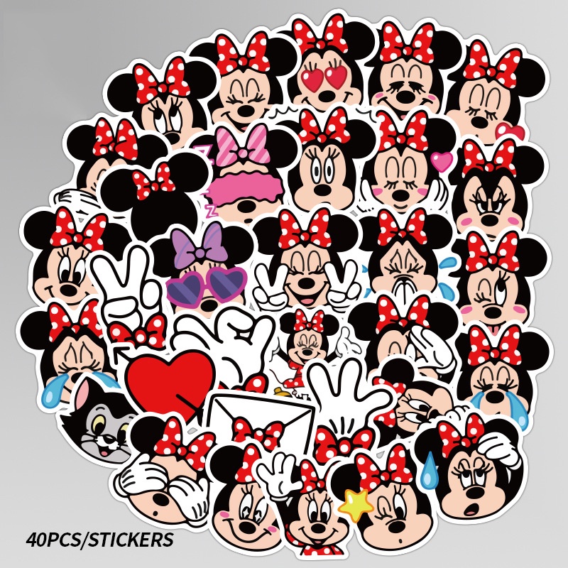 40Pcs/set Disney Cartoon - Minnie Mouse Stickers Waterproof Mixed ...