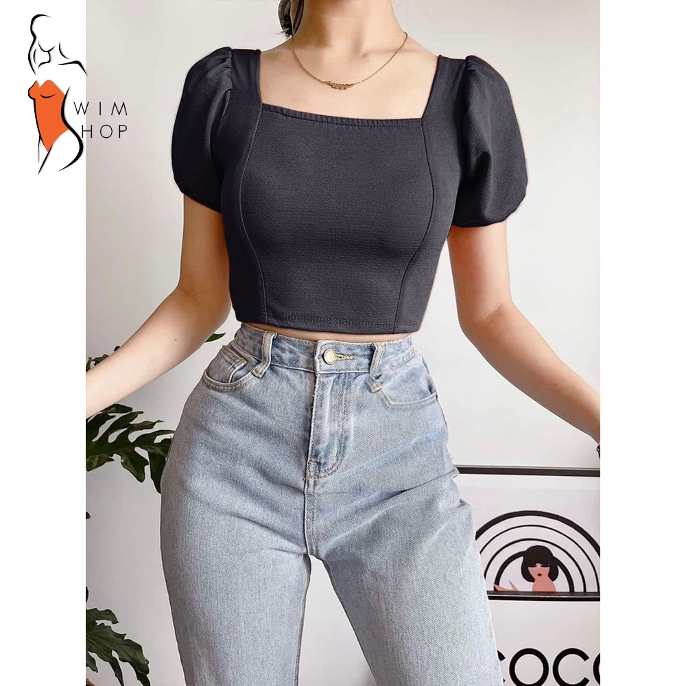 SS ELENA Puff Sleeves Croptop Korean Tops | Shopee Philippines