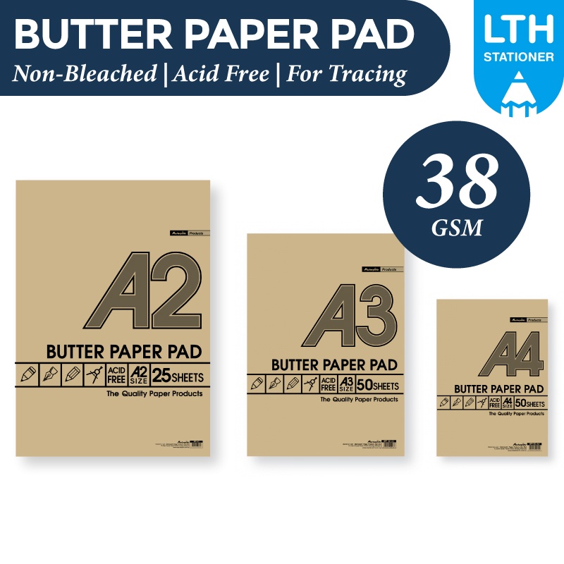 LTH Masterprint Butter Paper Pad (Thin) A4 / A3 / A2 Non-Bleached Semi ...