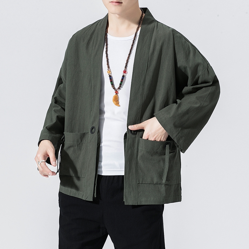 Men's Cardigan Traditional Robe Ethnic Style Cotton Linen half Sleeve ...