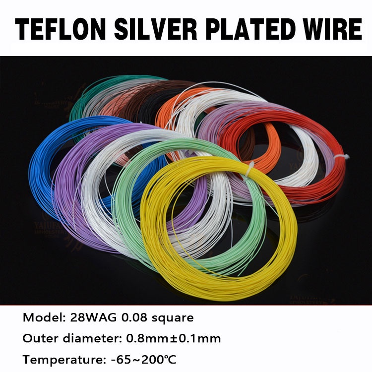 Teflon silver-plated wire 28AWG wire diameter 0.8mm 0.08mm² high temperature wire DIY headphone ...