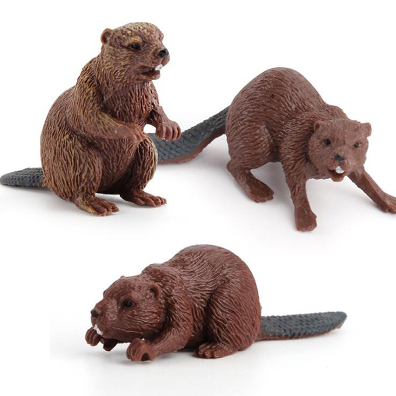 3Pcs/Set Simulation Beaver Model Beaver Multi-posture Fun Model Animals ...