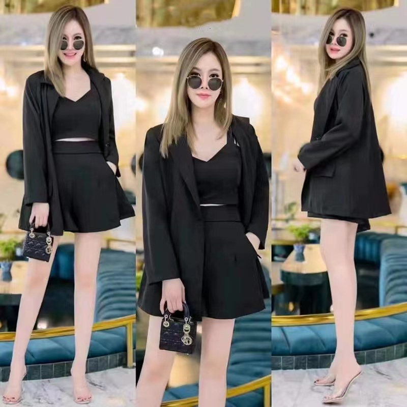 3in1 blazer terno shorts set korean casual set terno for women | Shopee ...