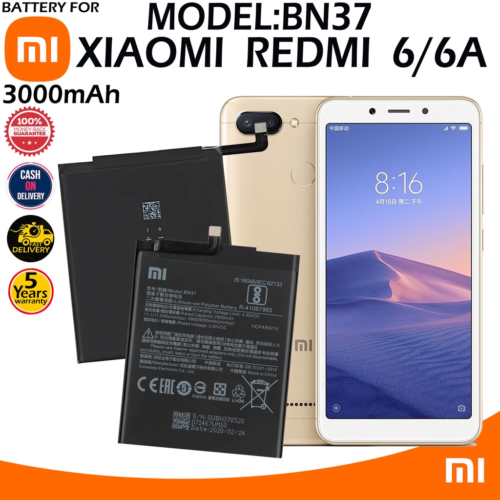 Xiaomi Redmi 6 6a Battery Model BN37 High Quality Capacity 3000mAh ...