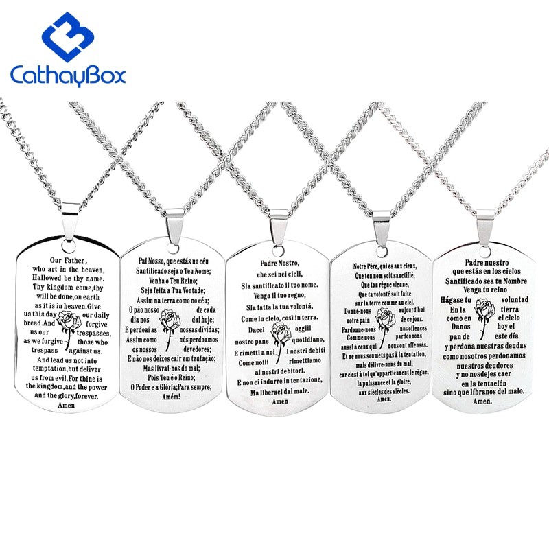 Our Father Prayer Catholic Pendant Necklace Stainless Steel Men ...