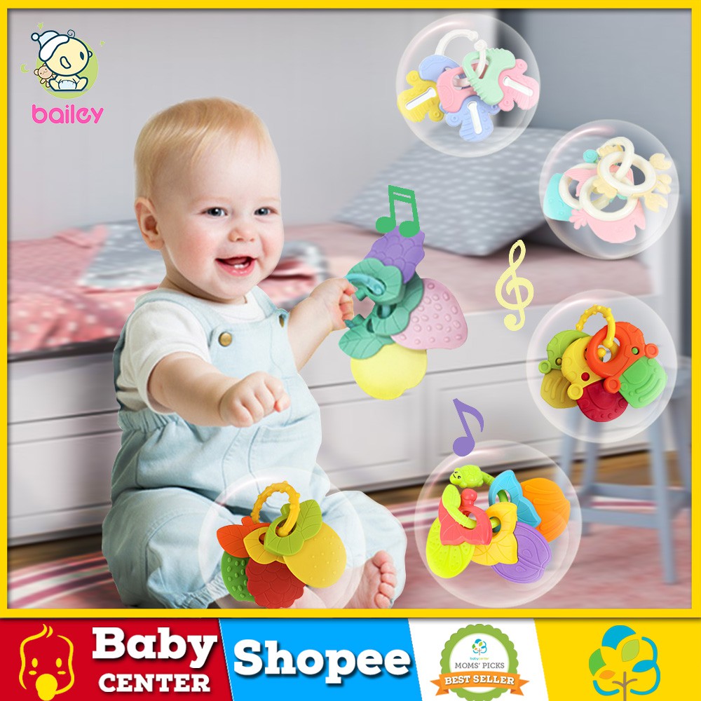 Bailey Baby Toys Rattles Teether Toy Silicone Teeth Biting BPA Free ...