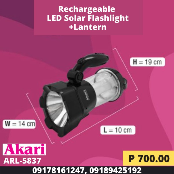 Akari Rechargeable LED Solar Flashlight+Lantern (ARL-5837) | Shopee ...