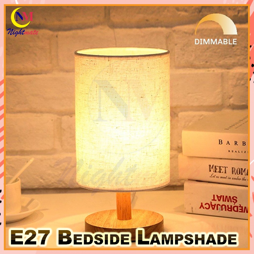 Nightmate E27 Bedroom Bedside Lamp Solid Wood Nordic Lampshade (WITH ...