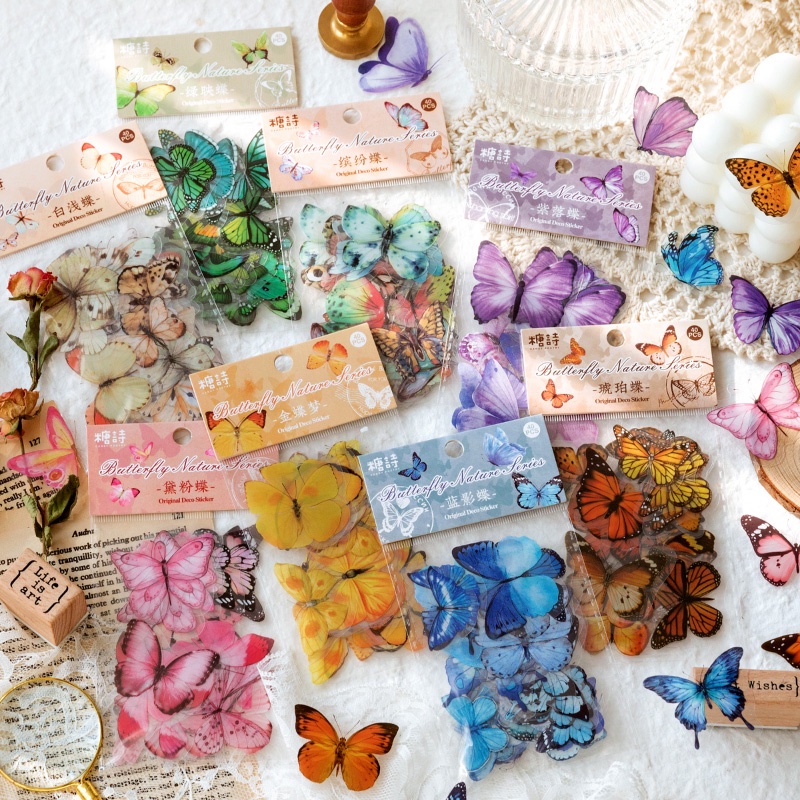 ENWEI 40 Pcs Butterfly Nature Series Vintage Journal Stickers PET ...