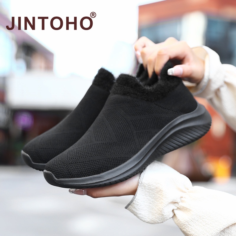 【JINTOHO】Plus Size 35-45 Unisex Loafers Fashion Warm Fur Men Shoes Slip ...