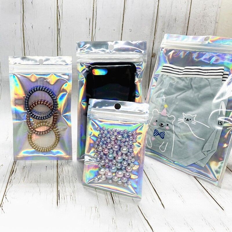 10pcs Holographic HOLO Bag /Resealable Pouch - Transparent Front ...