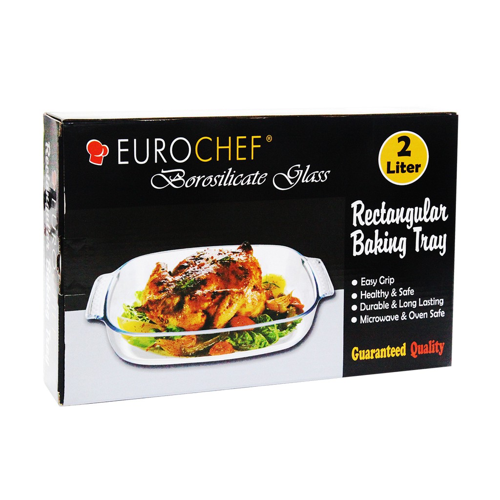 EUROCHEF 100% Authentic Borosilicate Rectangular Baking Glass Tray 2L ...