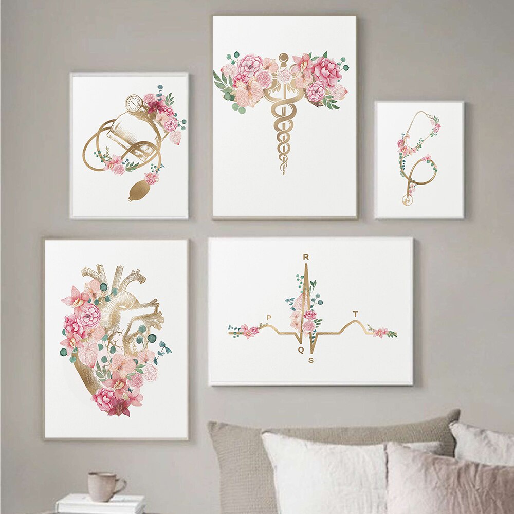 Cardiologist Office Decor Poster Flower Art Heart Stethoscope EKG ...
