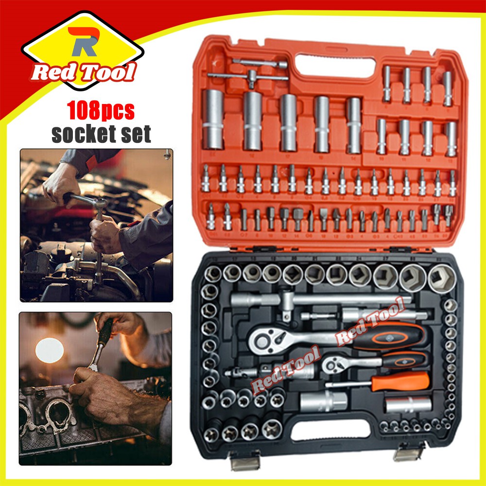 REDTOOL 108pcs tool set Mechanics Tools Kit and Socket Set, 108-Piece ...