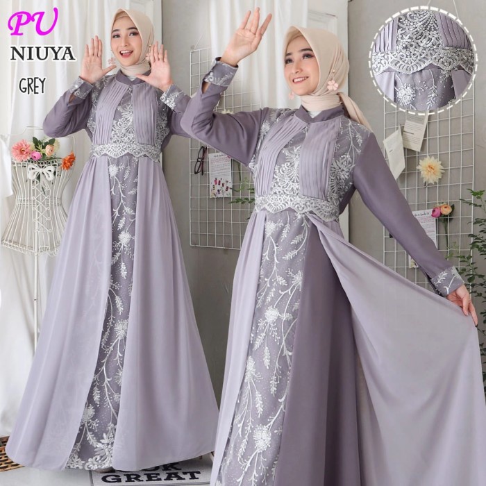 NIUYA'S LATEST PREMIUM BRUKAT GAMIS - GREY | Shopee Philippines