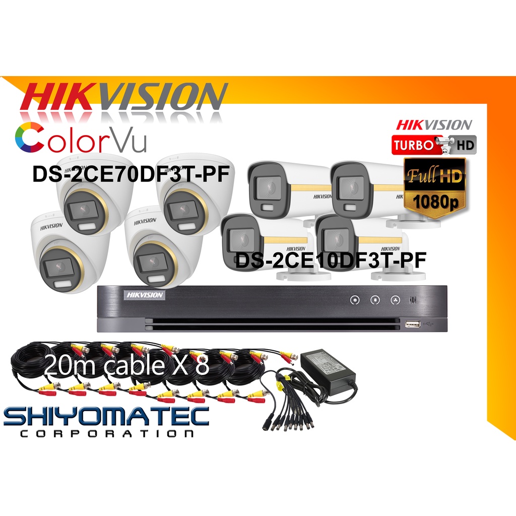 Hikvision 8CH colorvu package ECO 2mp with 4 bullet, 4 dome, 20m x 8 ...
