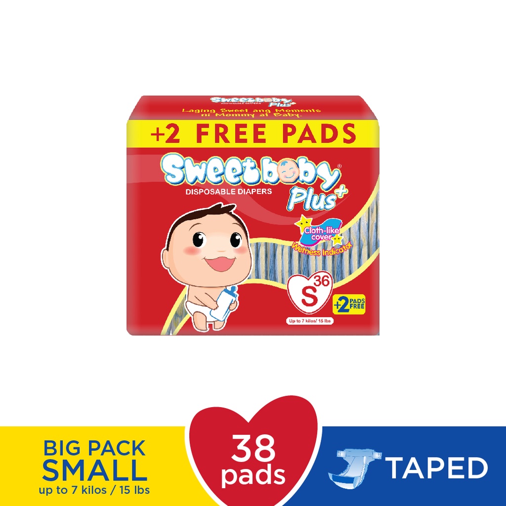 Sweetbaby Plus Big Pack Taped Disposable Diapers Small 36+2 Pads ...