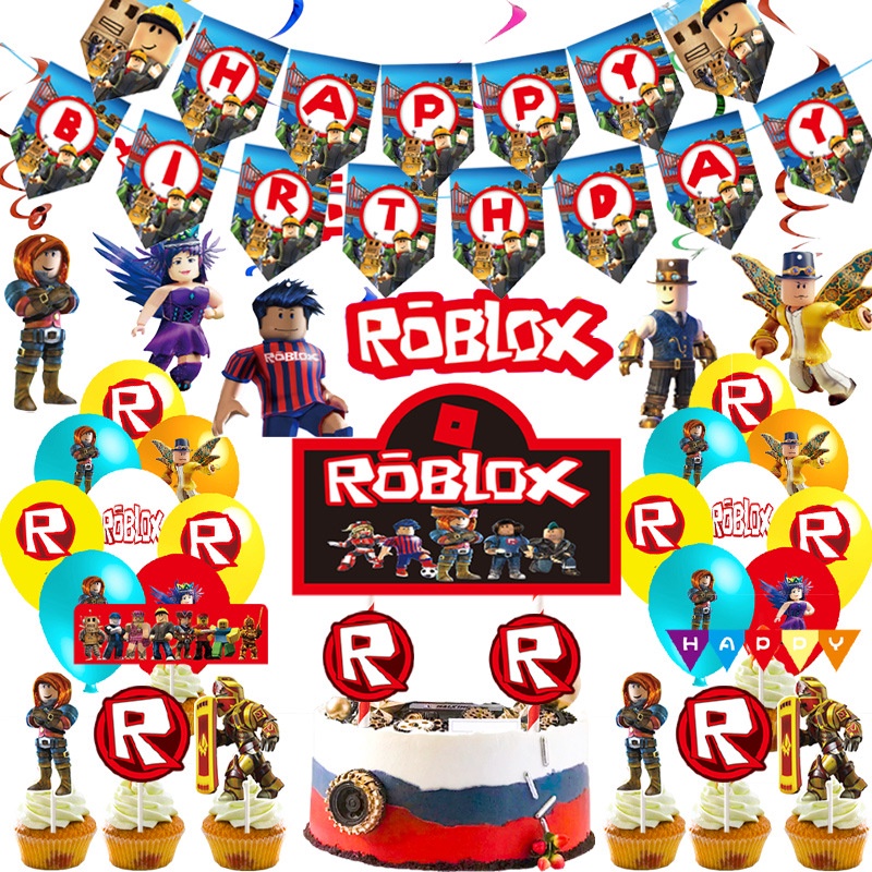 Roblox Themed Birthday Party Tablecloth Balloons Roblox Plate Flags ...