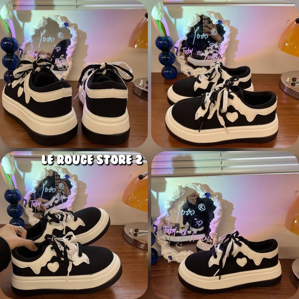 Korean style Women'S Bread Shoes With Black And White Heart Pattern ...