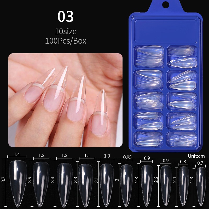 100Pcs/box Full Coverage Fake Nails Natural Clear White Quick Extension ...