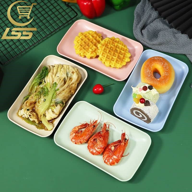 Wheat Fiber Rectangular Saucer Plate Kitchen Dumplings Sushi Fruit BBQ ...