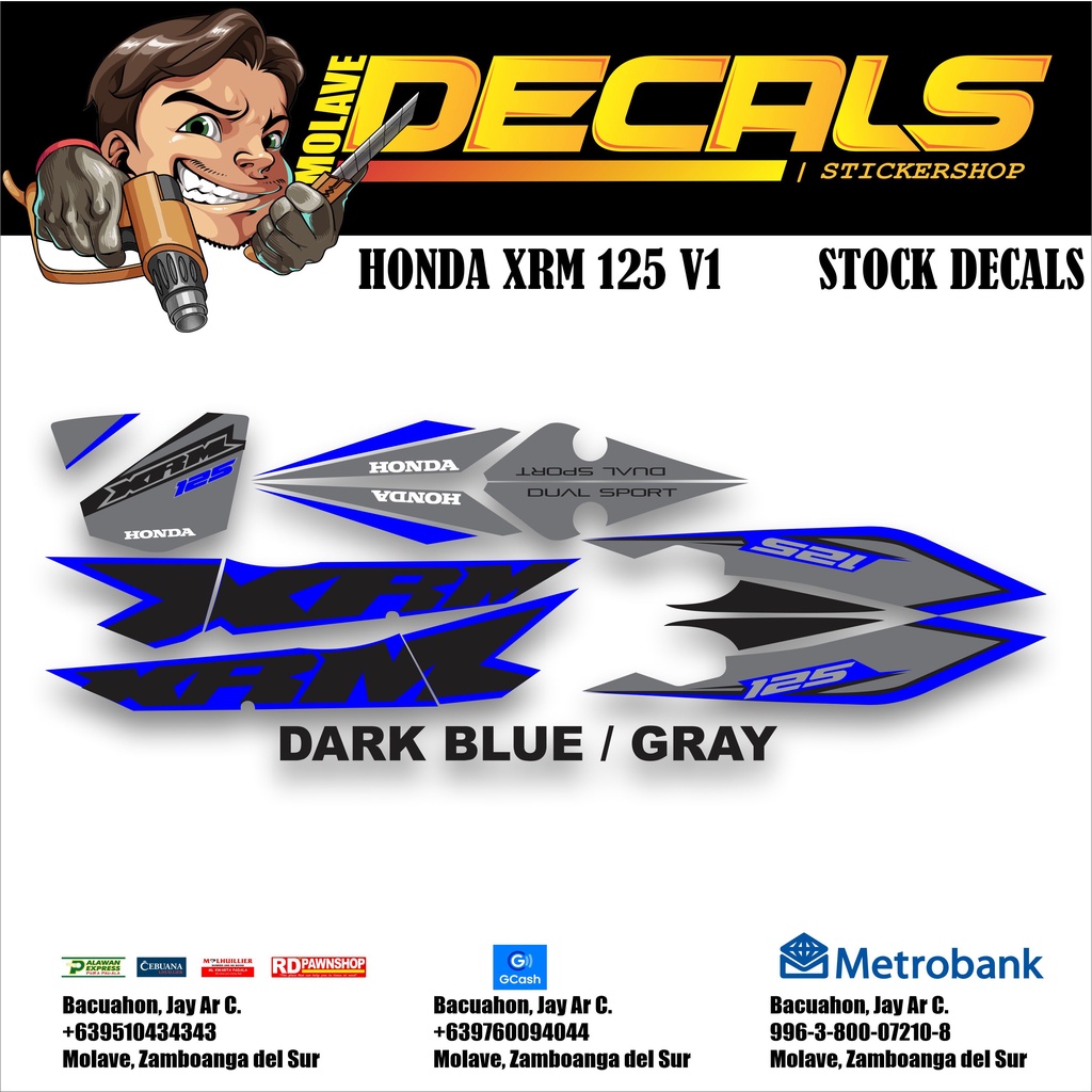 HONDA XRM 125 V1 STOCK DECALS | HIGH QUALITY | HD PRINT (DARK BLUE ...