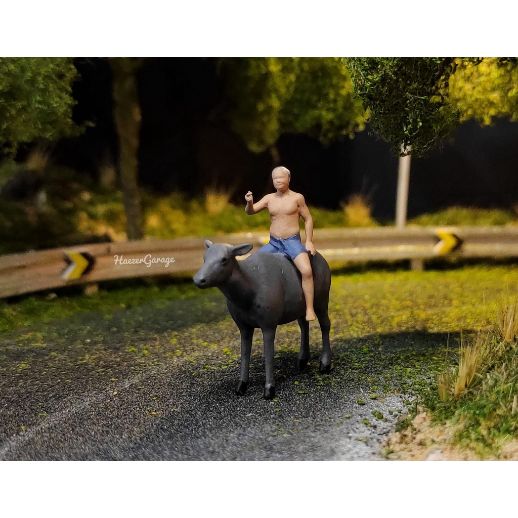 Miniature Figure Father Rides Buffalo 1/64 Diecast Rice Field Diorama ...