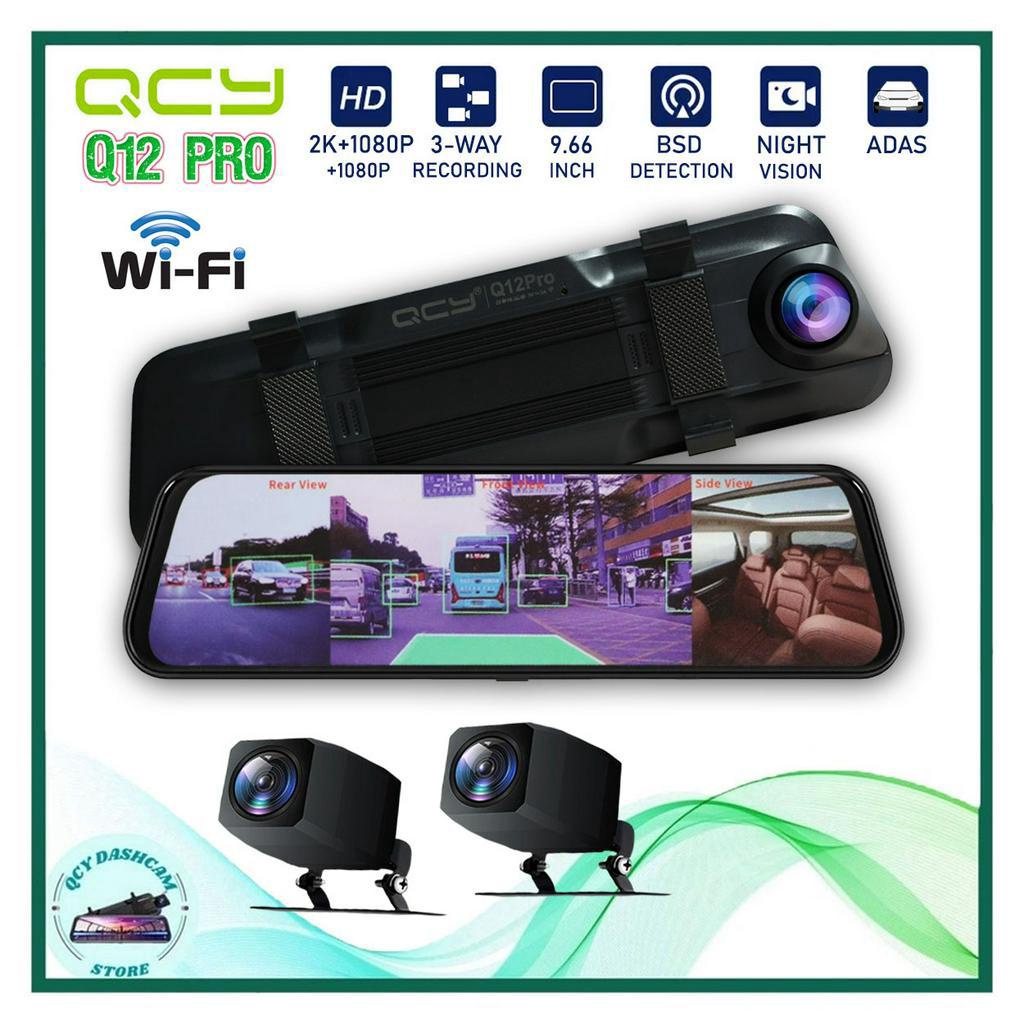QCY Q12 PRO 9.66" 2K+1080P+1080P 3-Way Recording WiFI Car DVR Rearview ...