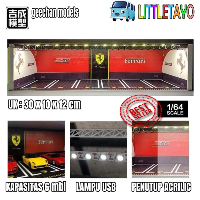 GEECHAN G-FANS MODELS 64 scale DIORAMA FERRARI PARKING LOT with LED ...