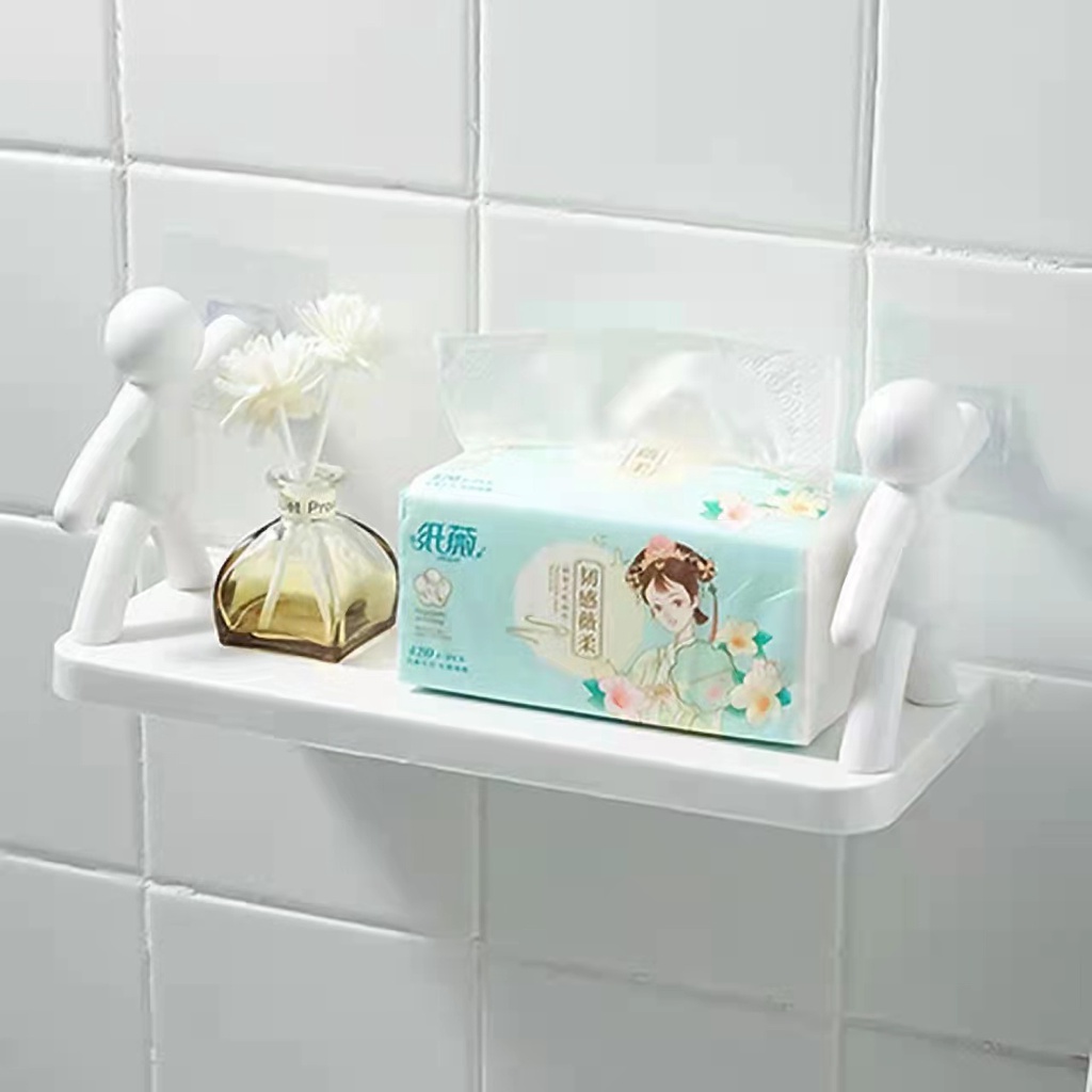 Punch Free Wall Hanging Human Hook Rack Floating Wall Ledge Shelf Wall