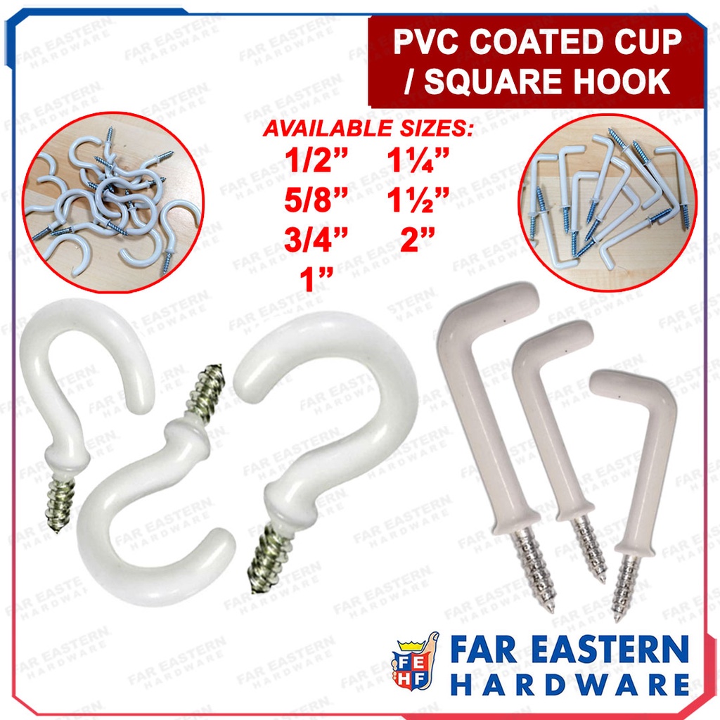 PVC Coated Cup Hook | Square Hooks | Screw Hooks 12pcs/Pack | Shopee ...