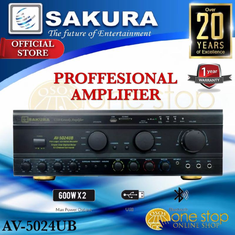 SAKURA ORIGINAL Karaoke Amplifier 600W X 2 Karaoke USB/SD Bluetooth Amplifier AV-5024UB •OSOS ...