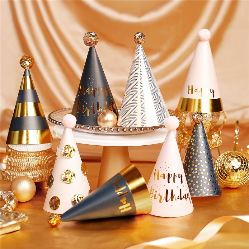 Cute Black Gold Glitter Birthday Hat Rabbit Paper Cap for Adults ...