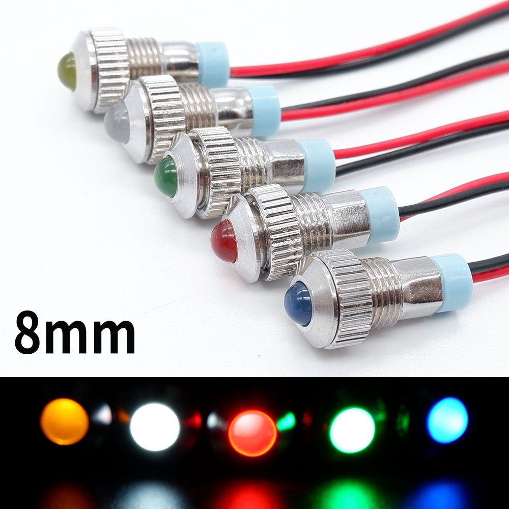 8mm Metal Indicator Warning Light LED Pilot Wire Leading 3V 5V 12V 24V ...