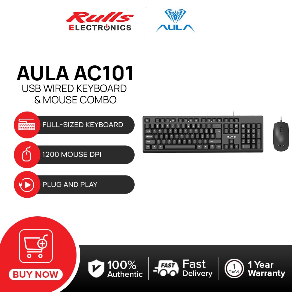AULA AC101 Wired Keyboard & Mouse Combo | Full-sized Keyboard | | 1.5M USB Cable | 1200 Mouse ...