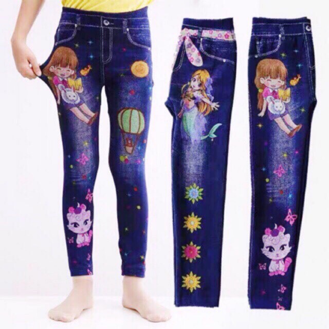 1-12yrs Cartoon Maong Makapal Leggings Pants For Kids Girls | Shopee ...