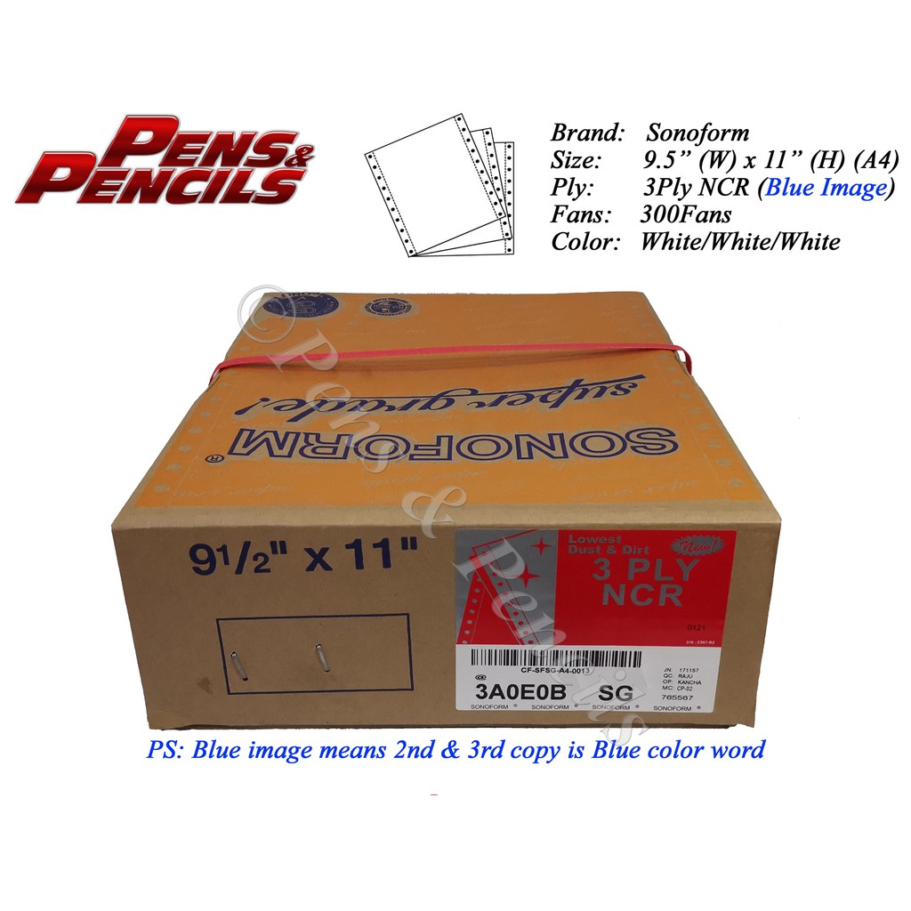 Sonoform 9.5'' X 11'' 3Ply NCR Super Grade Computer Form / Computer ...