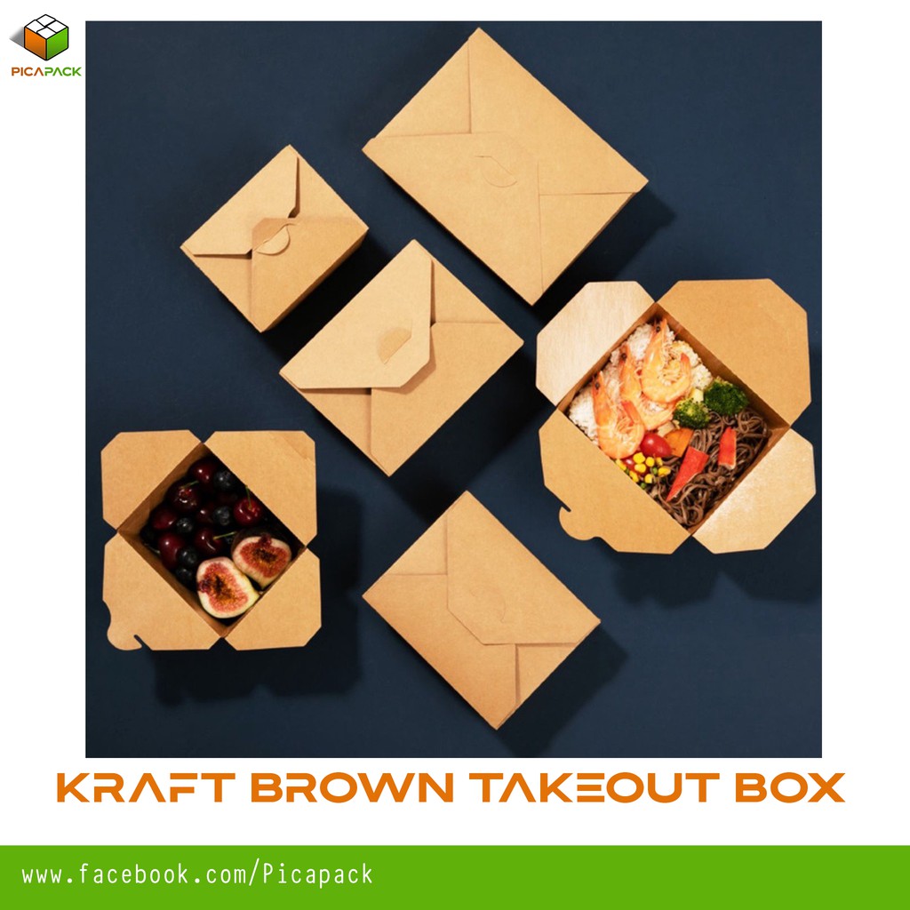 10pcs Kraft Brown Takeout Box No Lid Biodegradable Kraft Paper Food ...