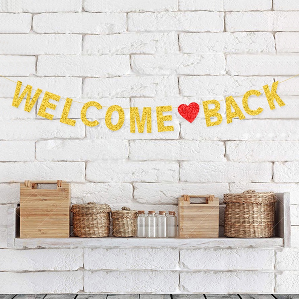 Glitter Gold Welcome Back Banner Hanging Welcome Back Sign Banner Back ...