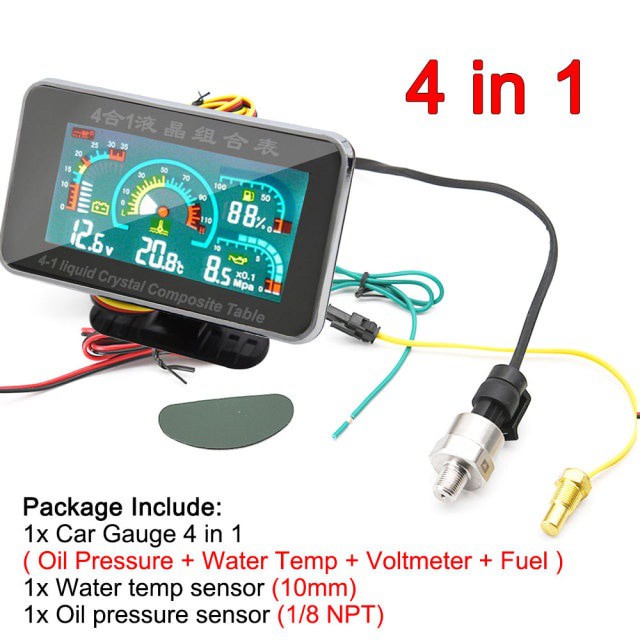 3 In 1 LCD Car Digital oil pressure gauge Voltmeter Water Temp meter 1/ ...