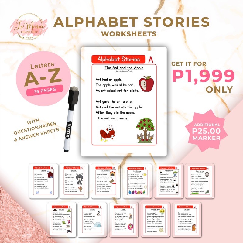 ALPHABET STORIES with questionaires READING COMPREHENSION PRACTICE ...