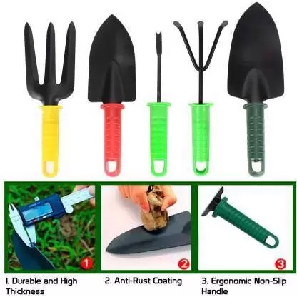 Gardening Tools kit 5-Piece - Plastic Handle Black Metal Gardening ...