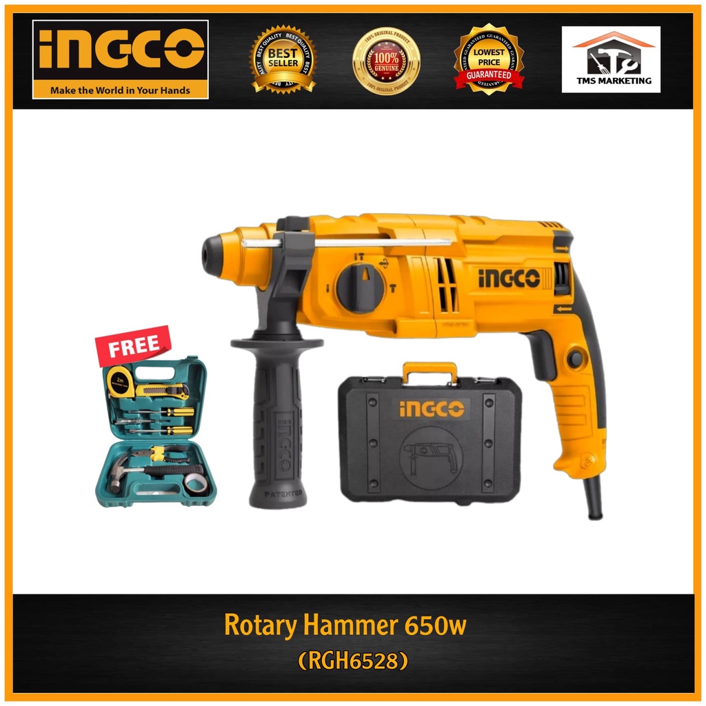 INGCO 3 in 1 Rotary Chipping Hammer Drill 650W RGH6528 with Free Tool ...