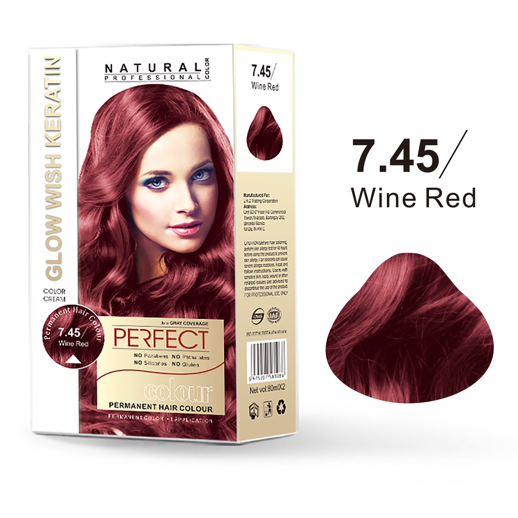 Wine Red Permanent Hair Color Set - 7.45 Glow Wish Keratin (Need Bleach ...