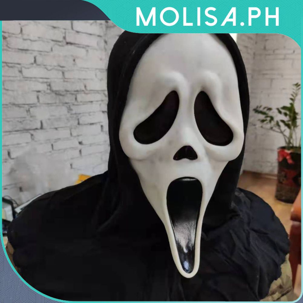 Ghost Scream Mask Halloween Mask Party Ghost Face With Black Cloth Hood ...