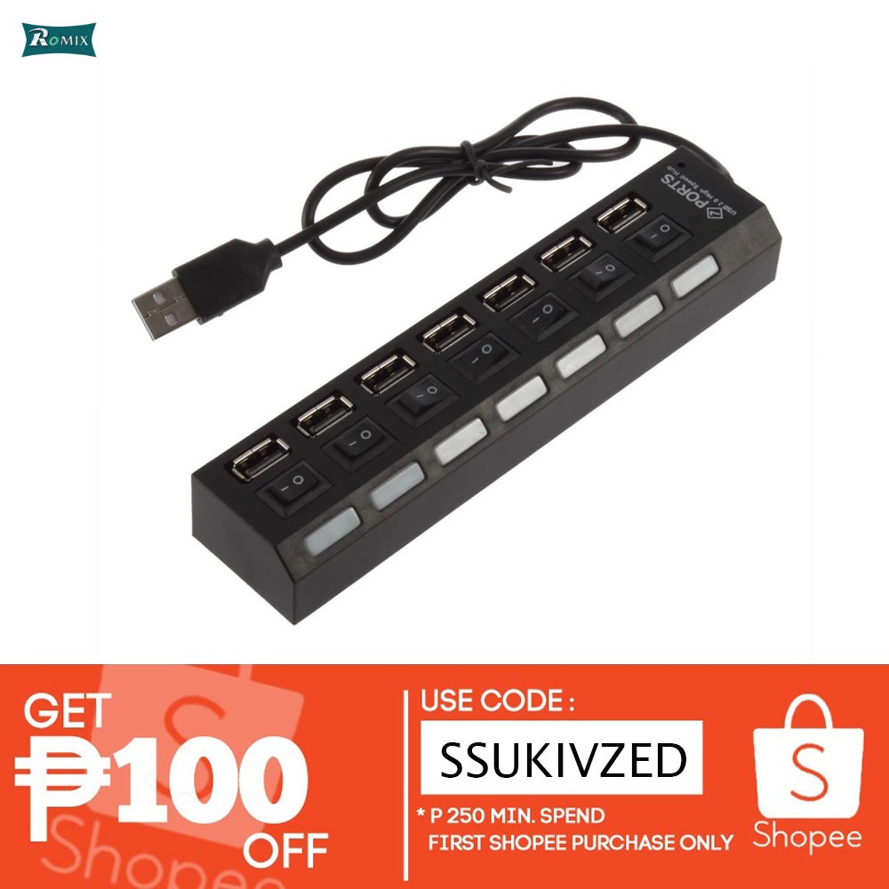 7 Ports Usb Hub 2.0 With Switch Hub High Speed | Shopee Philippines